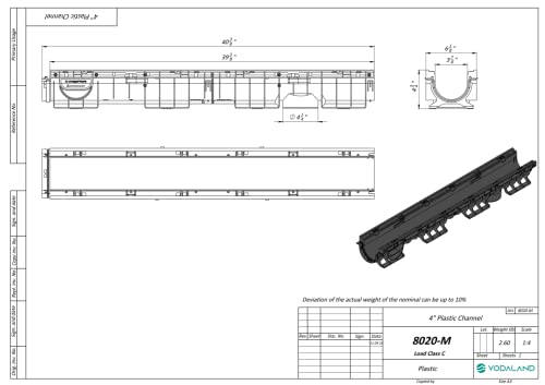 Vodaland Slot Drain Channel 4.8" Depth 4 inch Internal Channel Package