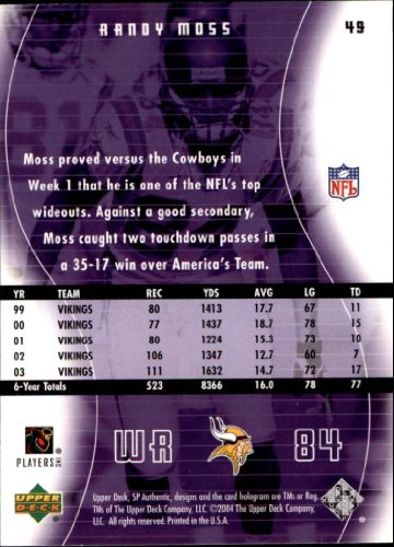 2004 SP Authentic #49 Randy Moss - Minnesota Vikings