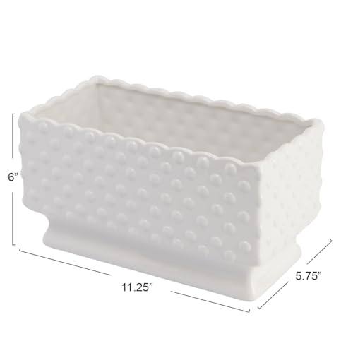 Creative Co-Op White Hobnail Rectangle Ceramic Planter