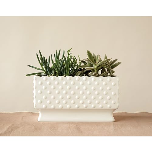 Creative Co-Op White Hobnail Rectangle Ceramic Planter