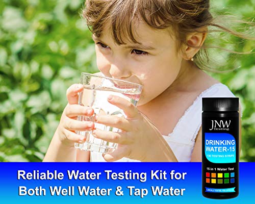 Drinking Water Test Kit - 15-in-1 Chlorine Drinking Water Test Strips with eBook - Lead Testing Kits for Drinking Water - Test Iron, Bromine, pH, Hardness, and More - 100 Tests - JNW Direct