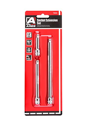 ARES 70243-3-Piece 1/4-Inch Drive Socket Extension Set - Includes 2-Inch, 4-Inch and 6-Inch Extensions - Premium Chrome Vanadium Steel with Mirror Finish