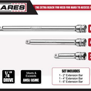 ARES 70243-3-Piece 1/4-Inch Drive Socket Extension Set - Includes 2-Inch, 4-Inch and 6-Inch Extensions - Premium Chrome Vanadium Steel with Mirror Finish