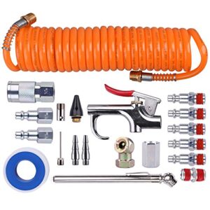 wynnsky 1/4 inch npt air accessory kit - 20 piece, air compressor hose tool kit with coil pu hose/blow gun/tire gauge/storage case