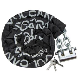 vulcan security chain and lock kit - premium case-hardened - 3/8 inch x 9 foot (+/-2 inches) - chain cannot be cut with bolt cutters or hand tools