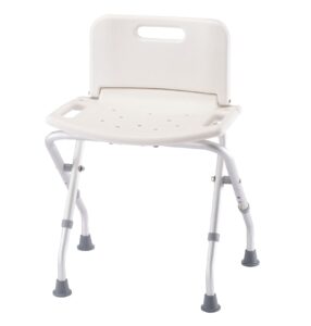 easycomforts folding bath seat with back support, portable shower bench, rubber tips, high-density polyethylene, white – overall bench seat measures 17 ½ inches x 11 inches, supports up to 300 pounds