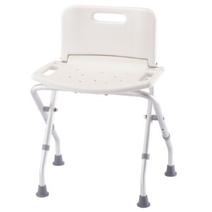 EasyComforts Folding Bath Seat with Back Support, Portable Shower Bench, Rubber Tips, High-Density Polyethylene, White – Overall Bench Seat Measures 17 ½ Inches x 11 Inches, Supports Up to 300 Pounds