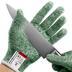 nocry cut resistant gloves — 100% food grade; level 5 protection; ambidextrous; machine washable; superior comfort and dexterity; lightweight; complimentary ebook