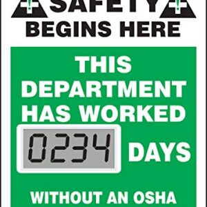 AccuformNMC Mini Digi-Day Battery Powered Electronic Safety Scoreboard SCL234, Tracks Department Days Without An OSHA Recordable Injury, 14”L x 10”W x 1”D, Bright LCD Display, Made in USA