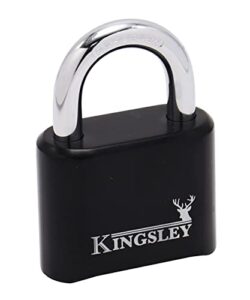 kingsley locks 22l combo lock, 10,000 possible combinations, combination padlock, hardened steel, heavy duty outdoor weatherproof combo lock for sheds, fence, gym lock, gate, sports locker (black)