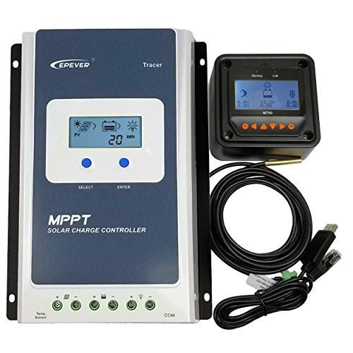 40A MPPT Solar Charge Controller +MT50 Monitor+Temp.Sensor Package Tracer 4210AN 100V Solar Panels Power Input Support Lithium Battery Charger Regulator Negative Ground