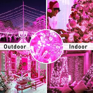 Christmas Lights Fairy Lights 33ft 100 LED Outdoor String Lights with Memory Modes Controller, Extendable Chirstmas Decorations for Tree, Wedding, Christmas, Valentine, Patio, Indoor Outdoor (Pink)