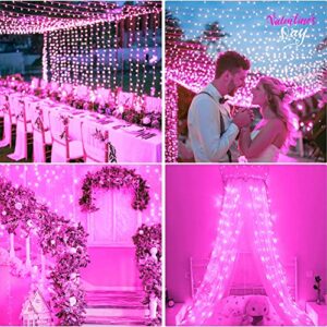 Christmas Lights Fairy Lights 33ft 100 LED Outdoor String Lights with Memory Modes Controller, Extendable Chirstmas Decorations for Tree, Wedding, Christmas, Valentine, Patio, Indoor Outdoor (Pink)