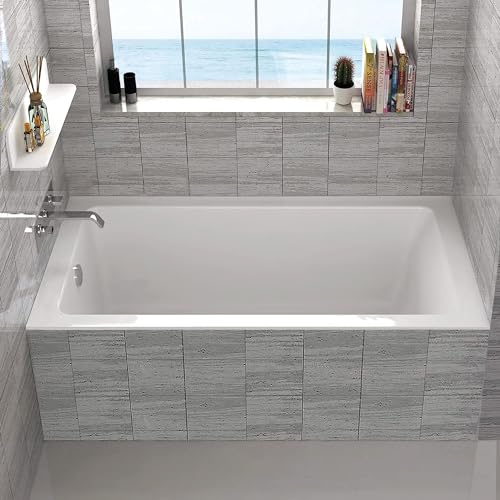 Fine Fixtures Tile-In White Soaking Bathtub, Built in tile flange Fiberglass Acrylic Material (66" x 32" x 19" Left)