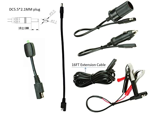 Sunway Solar 16FT Battery Charger Extension Cable Adapter SAE Connectors Quick Connect with Battery Clamps For 12V Trickle Charger And Maintainer,12Volt Solar Panel Battery Charger Power System Kit