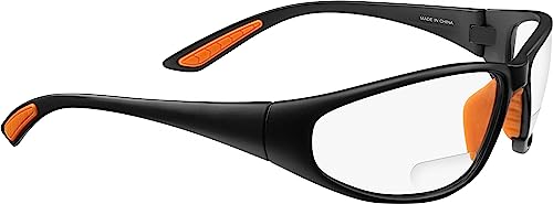 Ironwear Bradford 3030 Series Nylon Protective Safety Glasses with 2.0 Bifocal Lens, Clear Lens, Black Frame (3030-C-2.0), One Size