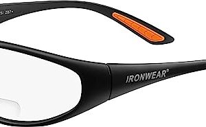 Ironwear Bradford 3030 Series Nylon Protective Safety Glasses with 2.0 Bifocal Lens, Clear Lens, Black Frame (3030-C-2.0), One Size