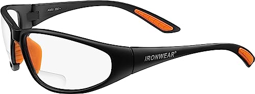 Ironwear Bradford 3030 Series Nylon Protective Safety Glasses with 2.0 Bifocal Lens, Clear Lens, Black Frame (3030-C-2.0), One Size