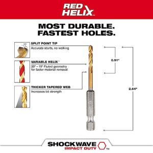 Milwaukee Electric Tool 48-89-4605 Impact Drill Bit, 1/8" Diameter x 2.62" L, 29/32" 35 Degree Helix Flute, 1/4" Hex Shank, 135 Degree