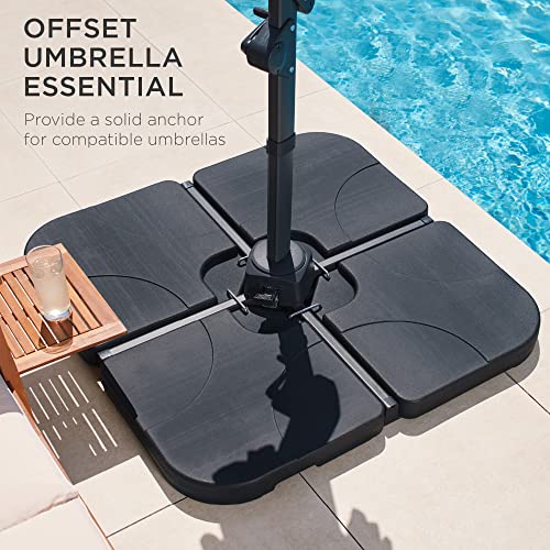 Best Choice Products 4-Piece 155lb Capacity Heavy-Duty Cantilever Offset Patio Umbrella Stand Square Base Plate Set w/Easy-Fill Spouts for Water or Sand - Black