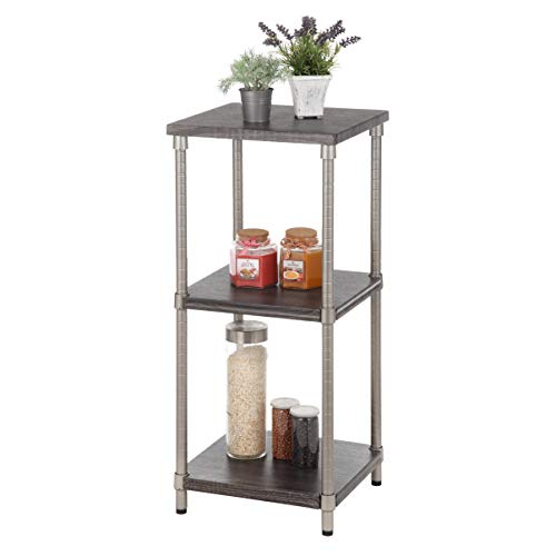 HomeZone Bookcase Storage Rack with 3-Tier Narrow Shelving Unit | Steel and Wood with Satin Nickel Finish