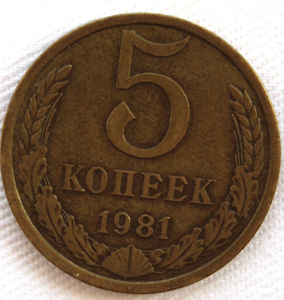 Soviet Union - 5 Kopek 1981 Coin USSR CCCP Cold War Era Hammer and Sickle