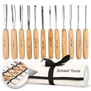 schaaf wood carving tools set of 12 chisels with canvas case | wood chisels for woodworking | wood working tools and accessories | wood carving chisels | razor sharp cr-v 60 steel blades | wood chise