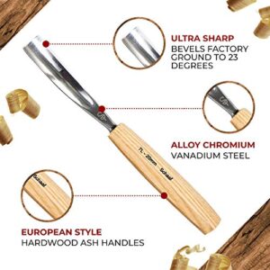 Schaaf Wood Carving Tools Set of 12 Chisels with Canvas Case | Wood Chisels for Woodworking | Wood Working Tools and Accessories | Wood Carving Chisels | Razor Sharp CR-V 60 Steel Blades | Wood Chise