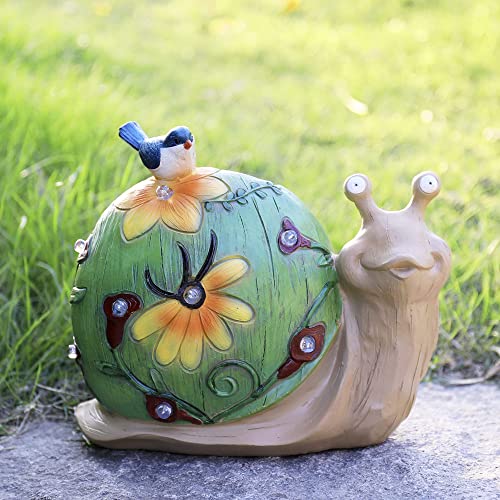 LA JOLIE MUSE Garden Statue Snail Figurine - Solar Powered Resin Animal Sculpture, Indoor Outdoor Garden Decorations, Patio Lawn Yard Art Ornaments, Gifts for Mom