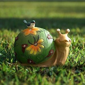 LA JOLIE MUSE Garden Statue Snail Figurine - Solar Powered Resin Animal Sculpture, Indoor Outdoor Garden Decorations, Patio Lawn Yard Art Ornaments, Gifts for Mom