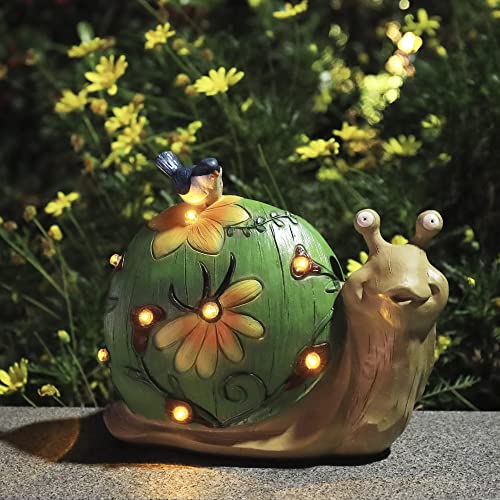 LA JOLIE MUSE Garden Statue Snail Figurine - Solar Powered Resin Animal Sculpture, Indoor Outdoor Garden Decorations, Patio Lawn Yard Art Ornaments, Gifts for Mom