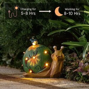 LA JOLIE MUSE Garden Statue Snail Figurine - Solar Powered Resin Animal Sculpture, Indoor Outdoor Garden Decorations, Patio Lawn Yard Art Ornaments, Gifts for Mom