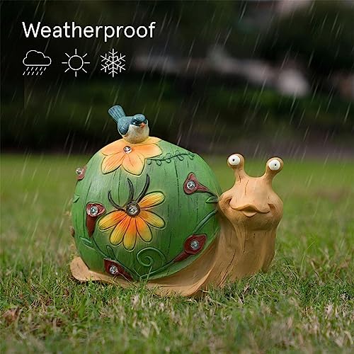 LA JOLIE MUSE Garden Statue Snail Figurine - Solar Powered Resin Animal Sculpture, Indoor Outdoor Garden Decorations, Patio Lawn Yard Art Ornaments, Gifts for Mom