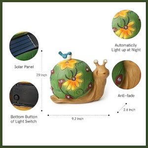 LA JOLIE MUSE Garden Statue Snail Figurine - Solar Powered Resin Animal Sculpture, Indoor Outdoor Garden Decorations, Patio Lawn Yard Art Ornaments, Gifts for Mom