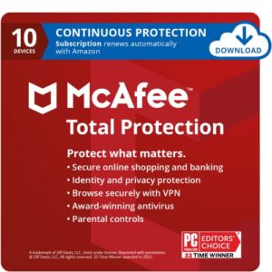 McAfee Total Protection 2024 Ready | 10 Device | Cybersecurity Software Includes Antivirus, Secure VPN, Password Manager, Dark Web Monitoring, Parental Controls| Amazon Exclusive 1 Month with Auto Renewal