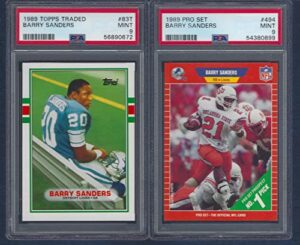 barry sanders topps traded & pro set 2 rookie card lot graded psa mint 9 hof running back