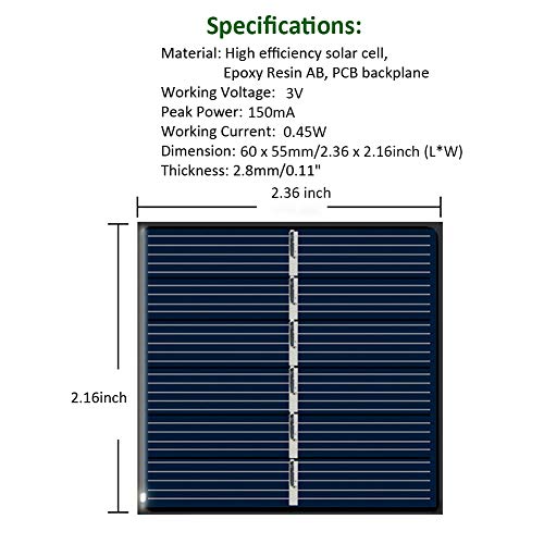 2Pcs 3V 150mA 0.45W 60x55mm Micro Mini Power Small Solar Cell Panel Module for DIY Solar Light Phone Charger Toy Flashlight (2)