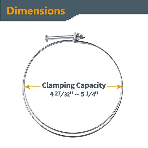 POWERTEC 70217 5 Inch Double Wire Hose Clamp with bolt, Adjustable Hose Clamps for Dust Collection Hose, Dust Collection System Accessories, Dryer Vent Hose & HVAC Air Hose, 5 pack (Color May Vary)