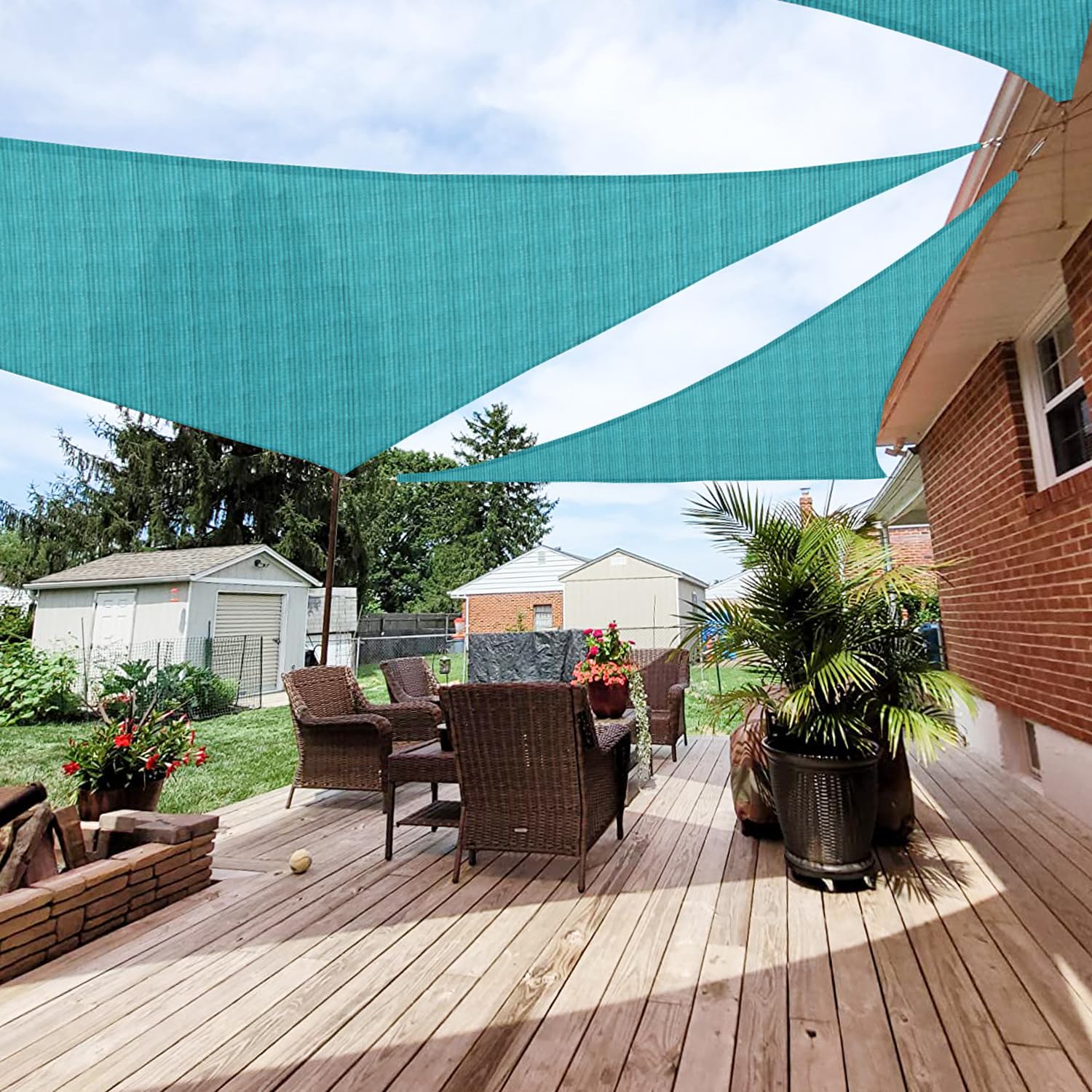 Patio Paradise 20' x 20' x 20' Turquoise Sun Shade Sail Triangle Canopy, High-Density Shade Cloth Canopy Pergolas Top Cover, Permeable UV Block Fabric Durable Outdoor