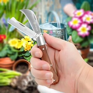 Pruning Knife, Double blade Grafting knife, Stainless Steel Garden Budding Knife, Linsen-outdoors Folding Pocket Knife For Grafting Multi Cutting Tool, Weed Bushes Branches Mushroom Diggig Knife