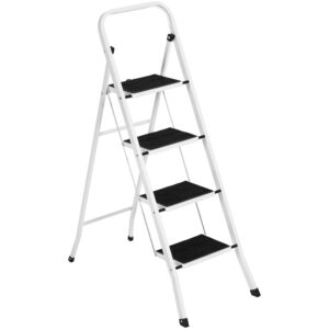 best choice products 4-step portable folding heavy-duty steel ladder w/hand rail, wide platform steps, 330lbs capacity