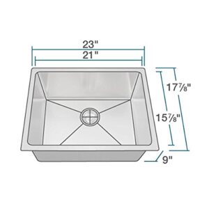 MR Direct 1823-16 Stainless Steel Undermount 23 in. Single Bowl Kitchen Sink