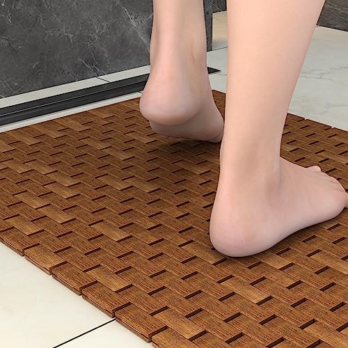 Facilehome Teak Wood Bath Shower Mat for SPA Sauna with Mutiple Silica Gel Feet 27.5X19.7X0.31-Inch