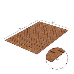 Facilehome Teak Wood Bath Shower Mat for SPA Sauna with Mutiple Silica Gel Feet 27.5X19.7X0.31-Inch