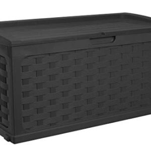 Starplast Sit-On Rattan Style Storage Box: 88 Gallon Outdoor Plastic Bin, Weather & Water Resistant, 45.7 x 22.8 x 22 Inches, 2 Color Options 56-811