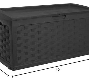 Starplast Sit-On Rattan Style Storage Box: 88 Gallon Outdoor Plastic Bin, Weather & Water Resistant, 45.7 x 22.8 x 22 Inches, 2 Color Options 56-811