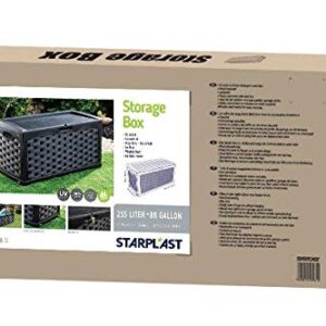 Starplast Sit-On Rattan Style Storage Box: 88 Gallon Outdoor Plastic Bin, Weather & Water Resistant, 45.7 x 22.8 x 22 Inches, 2 Color Options 56-811