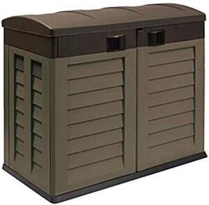 starplast heavy duty garden shed: 317 gallon outdoor plastic willy bin cabinet, 2 doors, weather & water resistant, 57.5 x 46.9 x 34.3 inches, 41-811