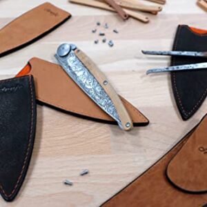 deejo - Leather Sheath 1.3 oz, Natural - Genuine Calf Leather - Protecting and Safely Carrying your Pocket Knife