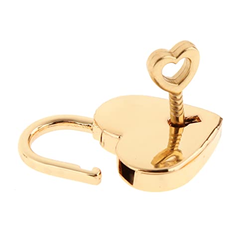 Warmtree Small Metal Heart Shaped Padlock Mini Lock with Key for Jewelry Box Storage Box Diary Book,Pack of 2,Gold